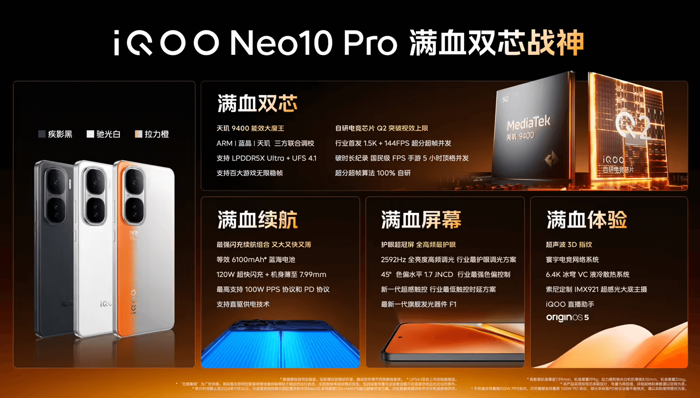 iQOO Neo10 手机发布，搭载骁龙/天玑芯片 2399 元起