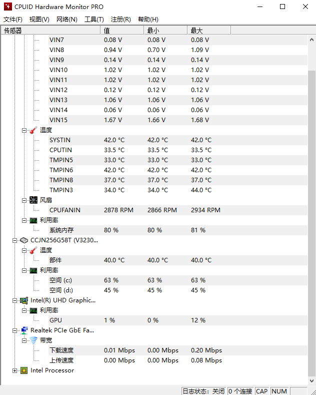 CPUID HWMonitor：硬件检测，温度监控，无需安装
